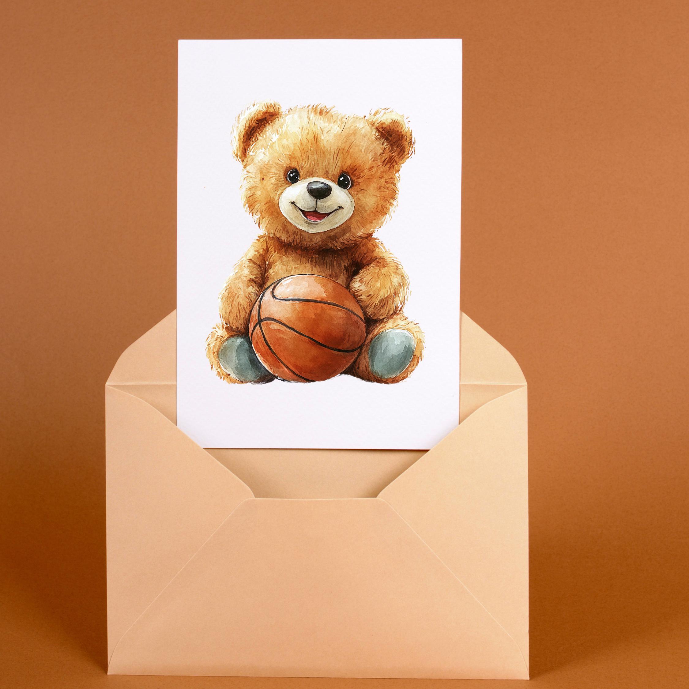 Basketball Teddy Bear Clipart PNG. Watercolor Teddy Bear Sports Clipart ...
