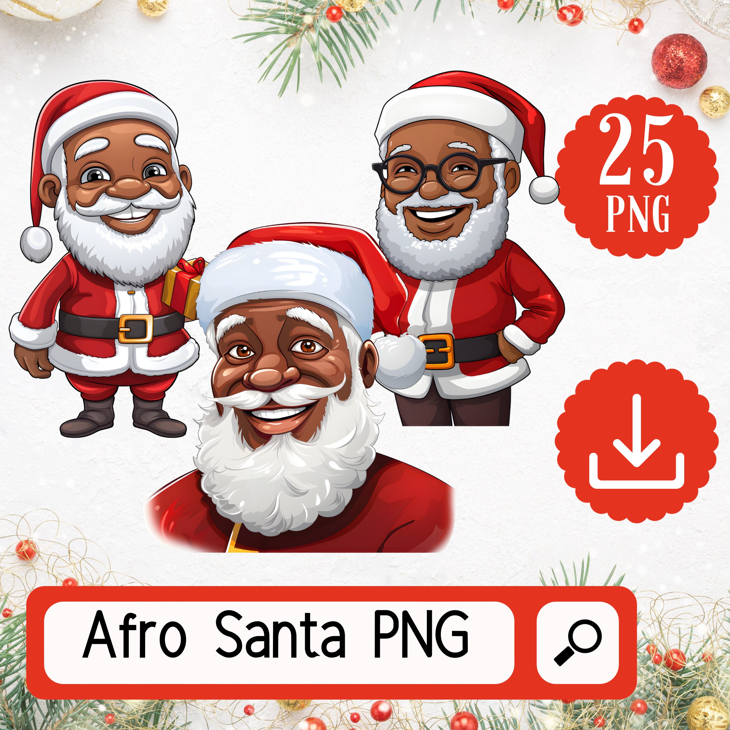 Black Santa Claus Clipart Set. 25 African American Santa Claus PNG ...