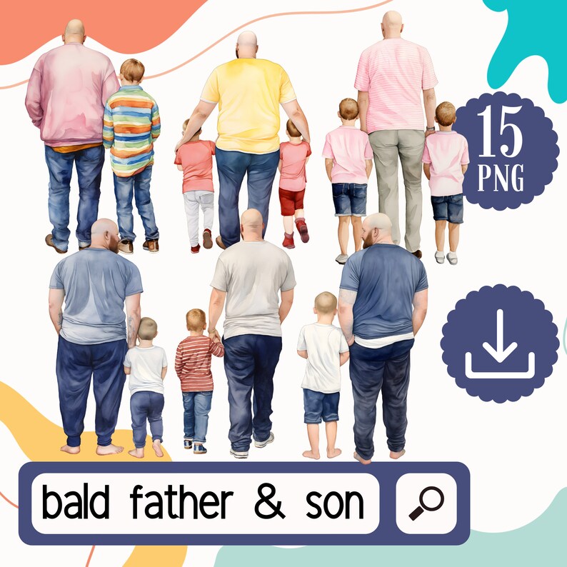 Plus Size Bald Father and Son Clipart Bundle. 15 Dad and Boy PNG ...