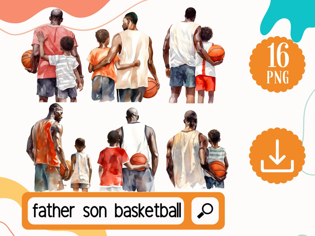 Father and Son Basketball Clipart Bundle PNG, Black Father and Boy ...