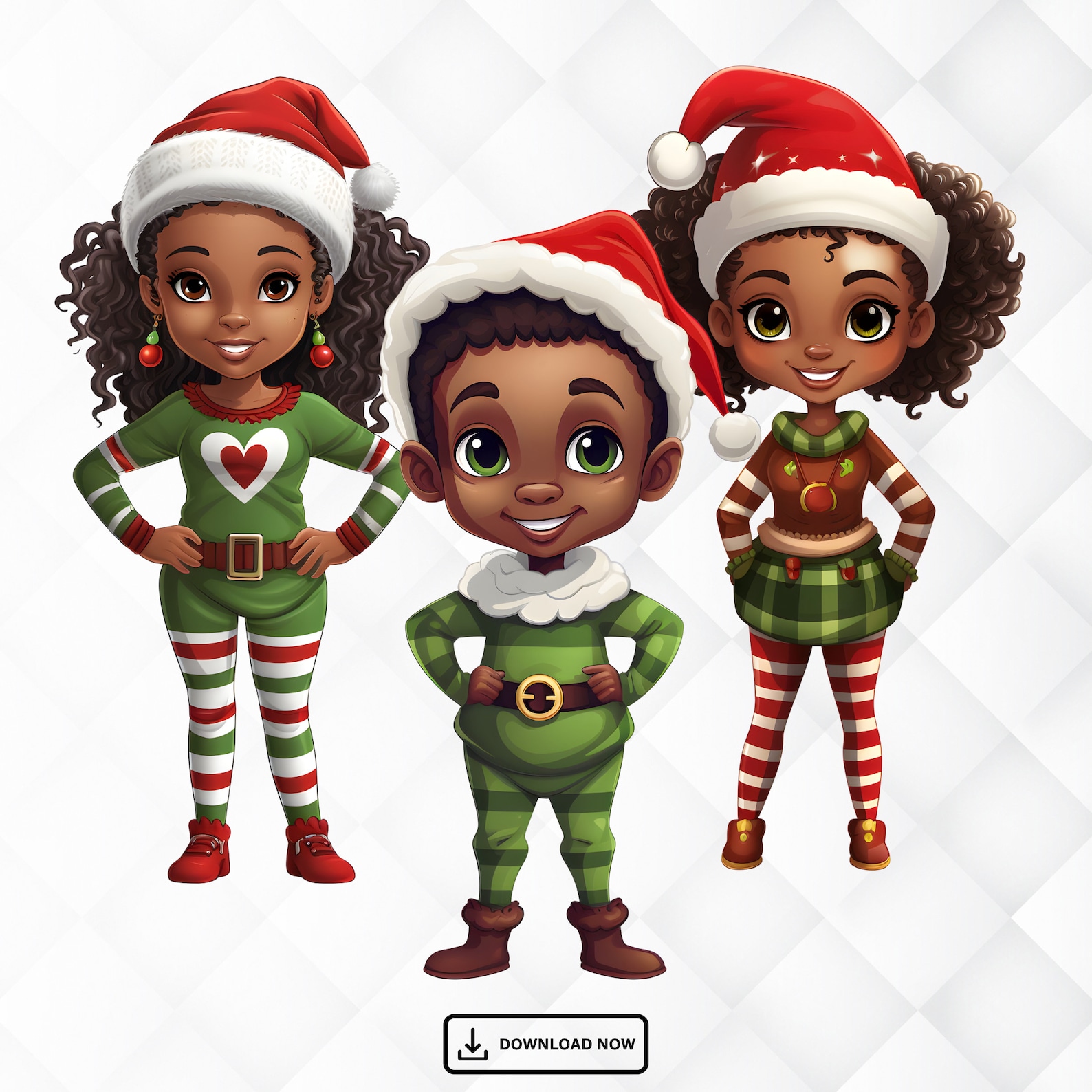 Christmas Elf Black Kids Clipart. 27 PNG Adorable African American Boy ...
