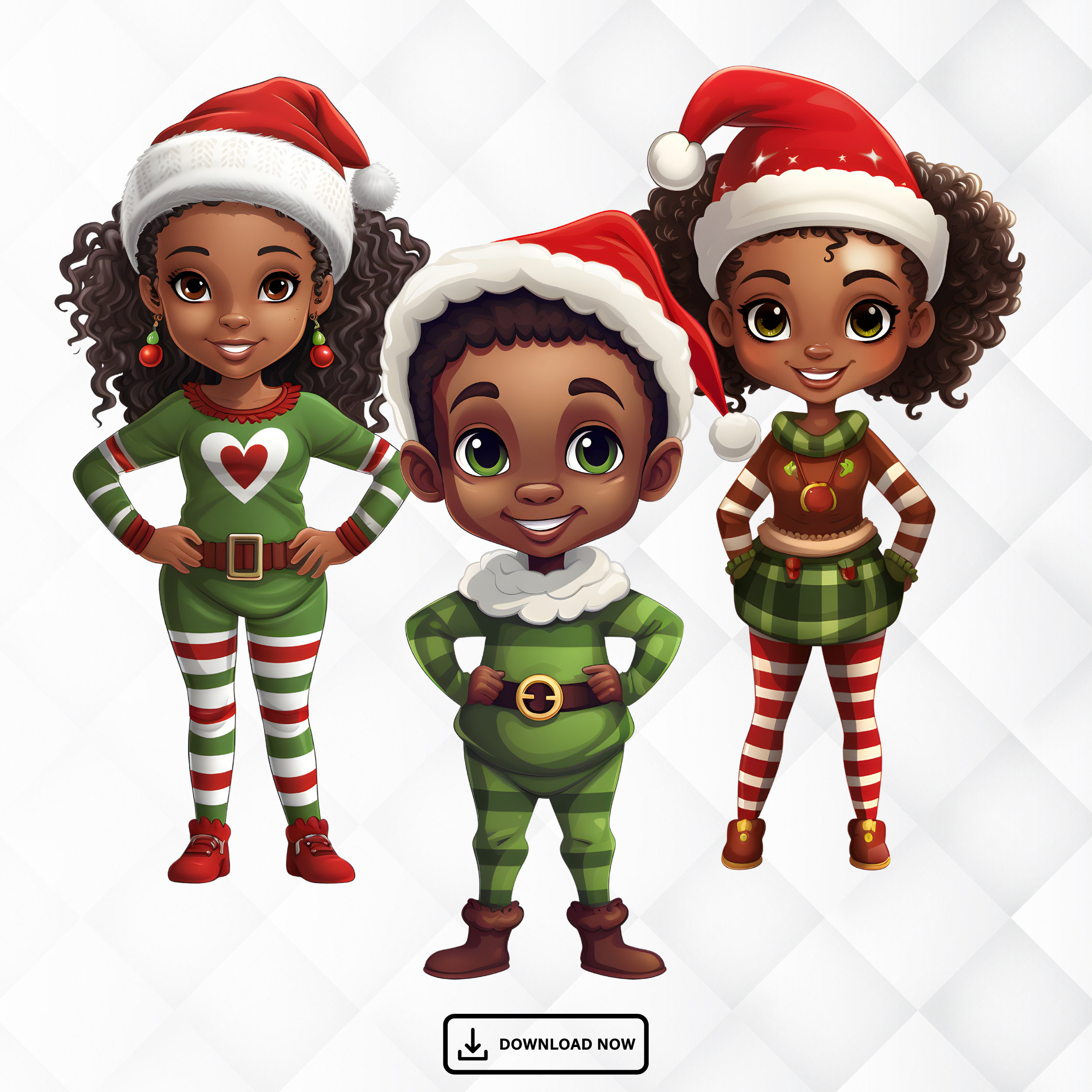 Christmas Elf Black Kids Clipart. 27 PNG Adorable African American Boy ...