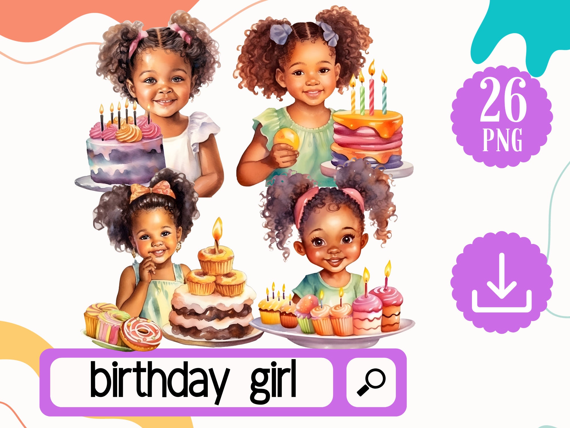 Black Birthday Girl Clipart Bundle. 26 Afro Girl Birthday Png. Birthday ...