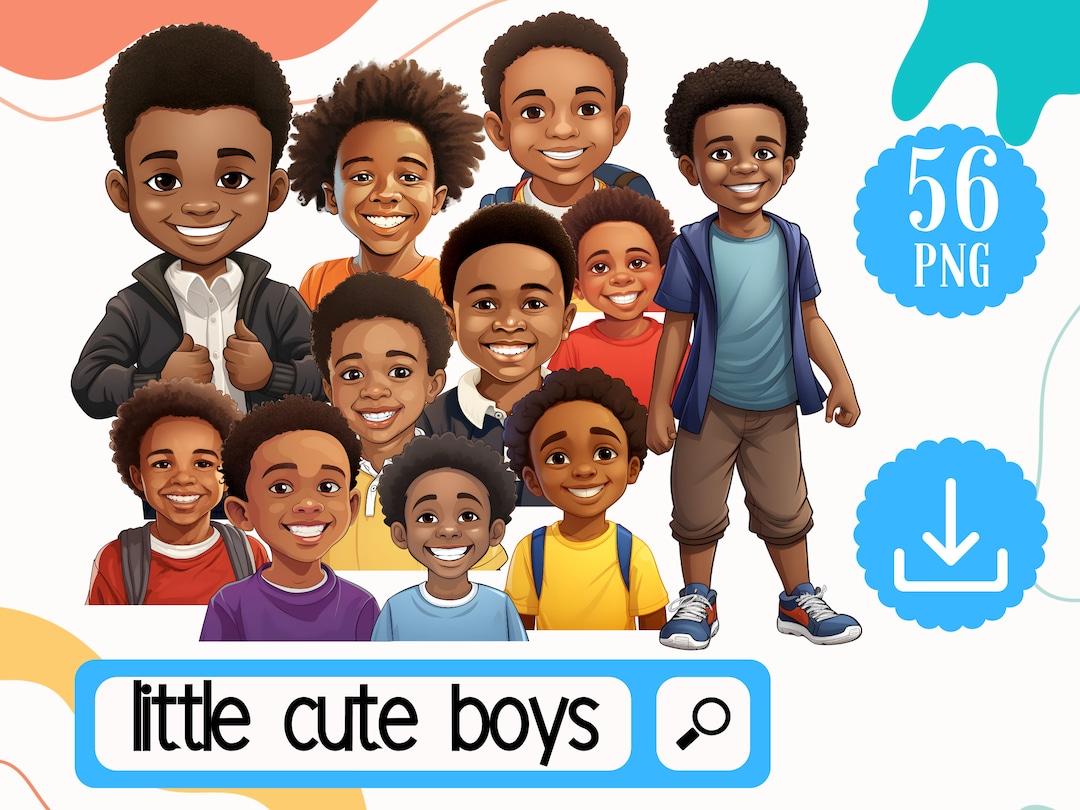 Cute Little Black Boys Clipart Bundle. 56 Afro Boy PNG. African ...