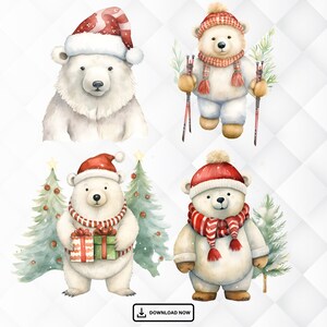 Watercolor Christmas Polar Bear Clipart. 23 Winter Christmas Polar Bear ...