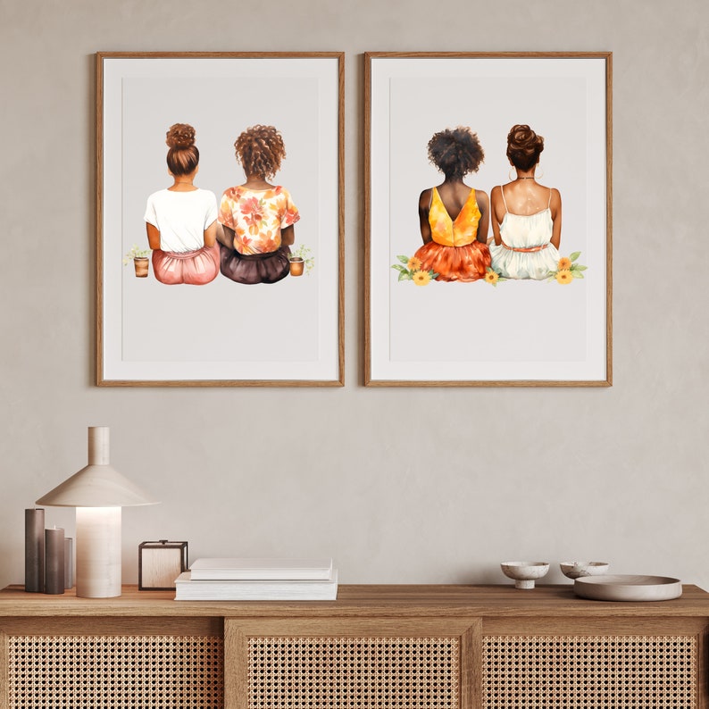 Watercolor African American Best Friends Clipart. 35 Black Girl Friends ...