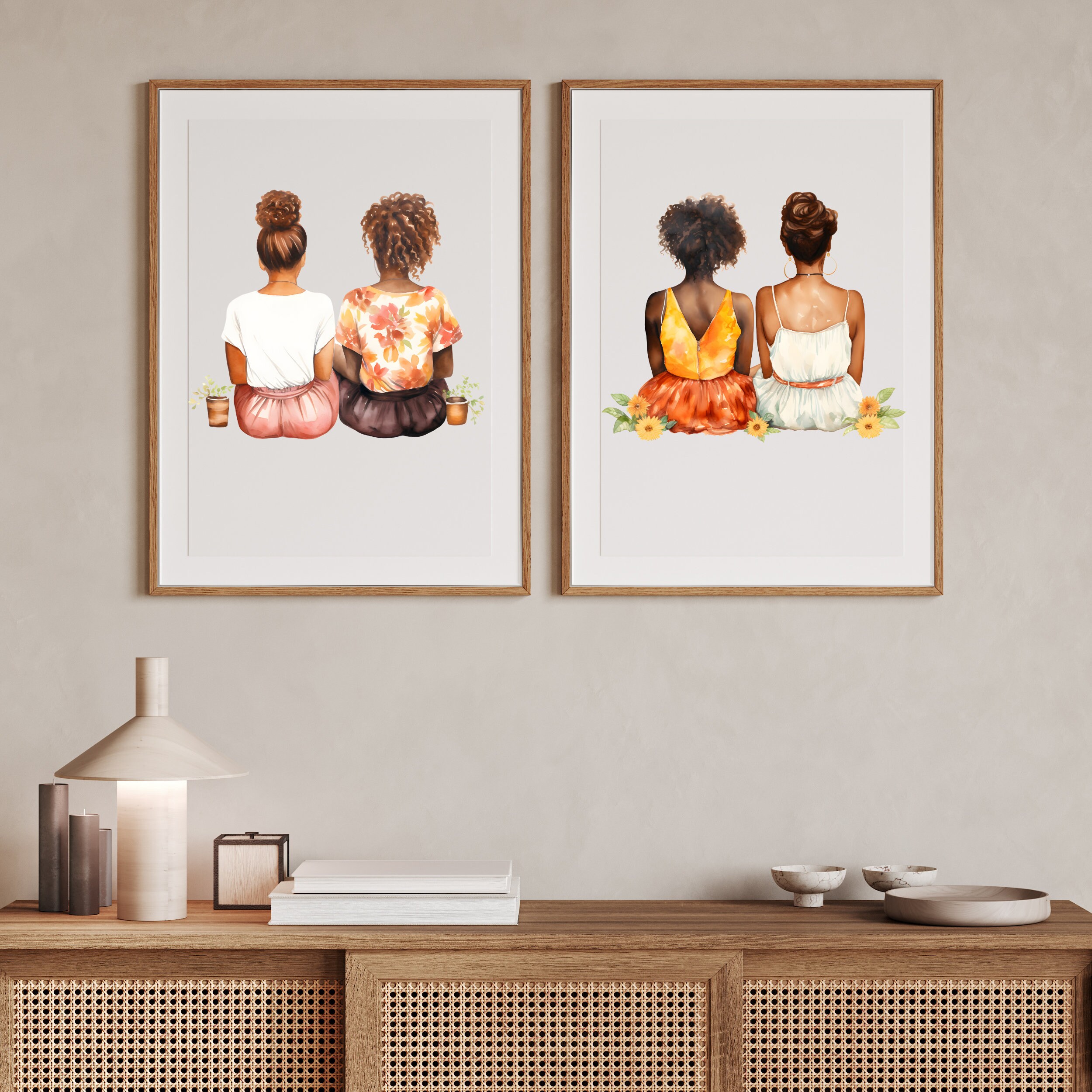 Watercolor African American Best Friends Clipart. 35 Black Girl Friends ...