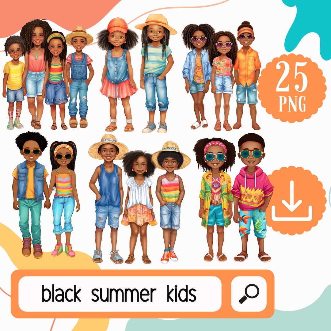Summer Black Kids Clipart. Cute Summer Vibes Clipart. 25 PNG African ...