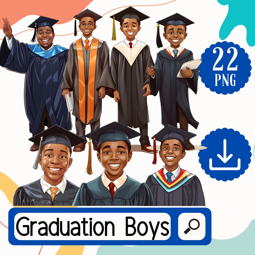 Graduation Boys Clipart. 22 PNG Black Boy Graduation Graphics. High ...