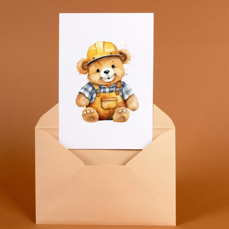 Construction Teddy Bear Clipart PNG. Watercolor Teddy Bear Construction ...