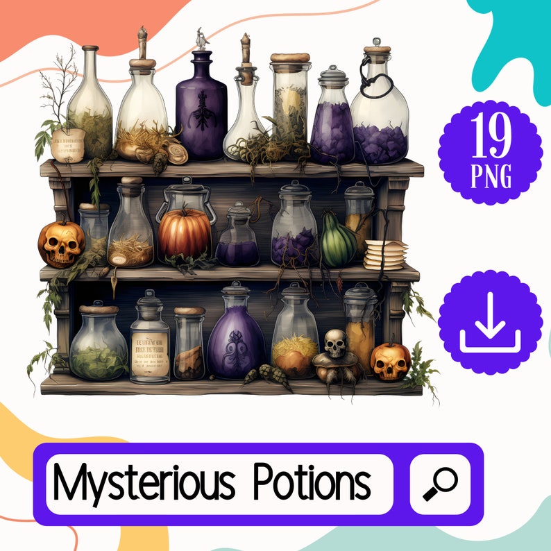 Mysterious Halloween Potions Clipart PNG. 19 Watercolor - Etsy