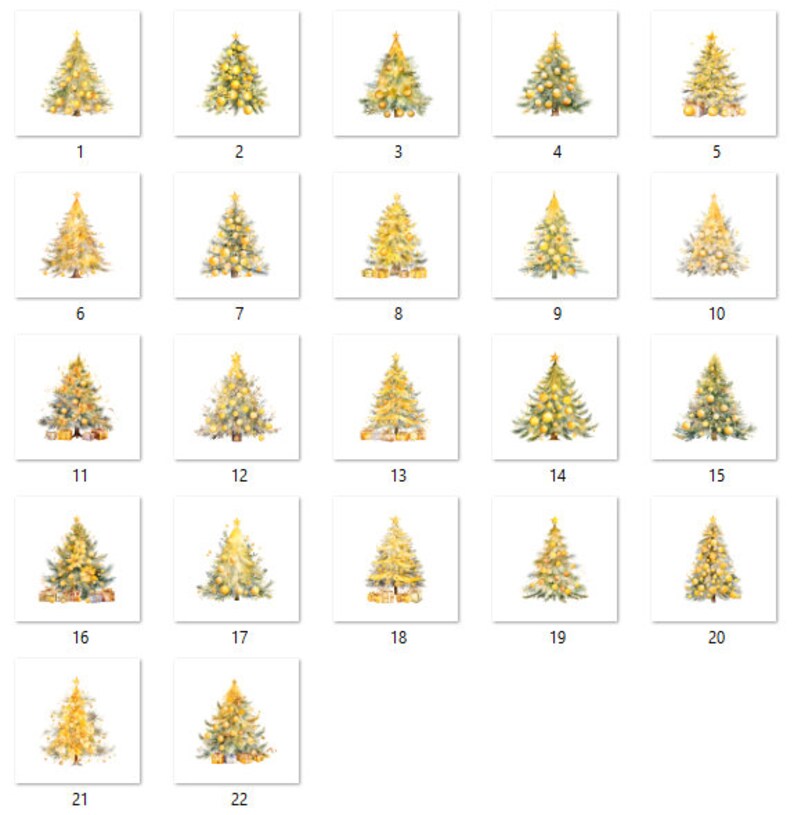 Watercolor Yellow Christmas Tree Clipart. 22 PNG Decorated Christmas ...