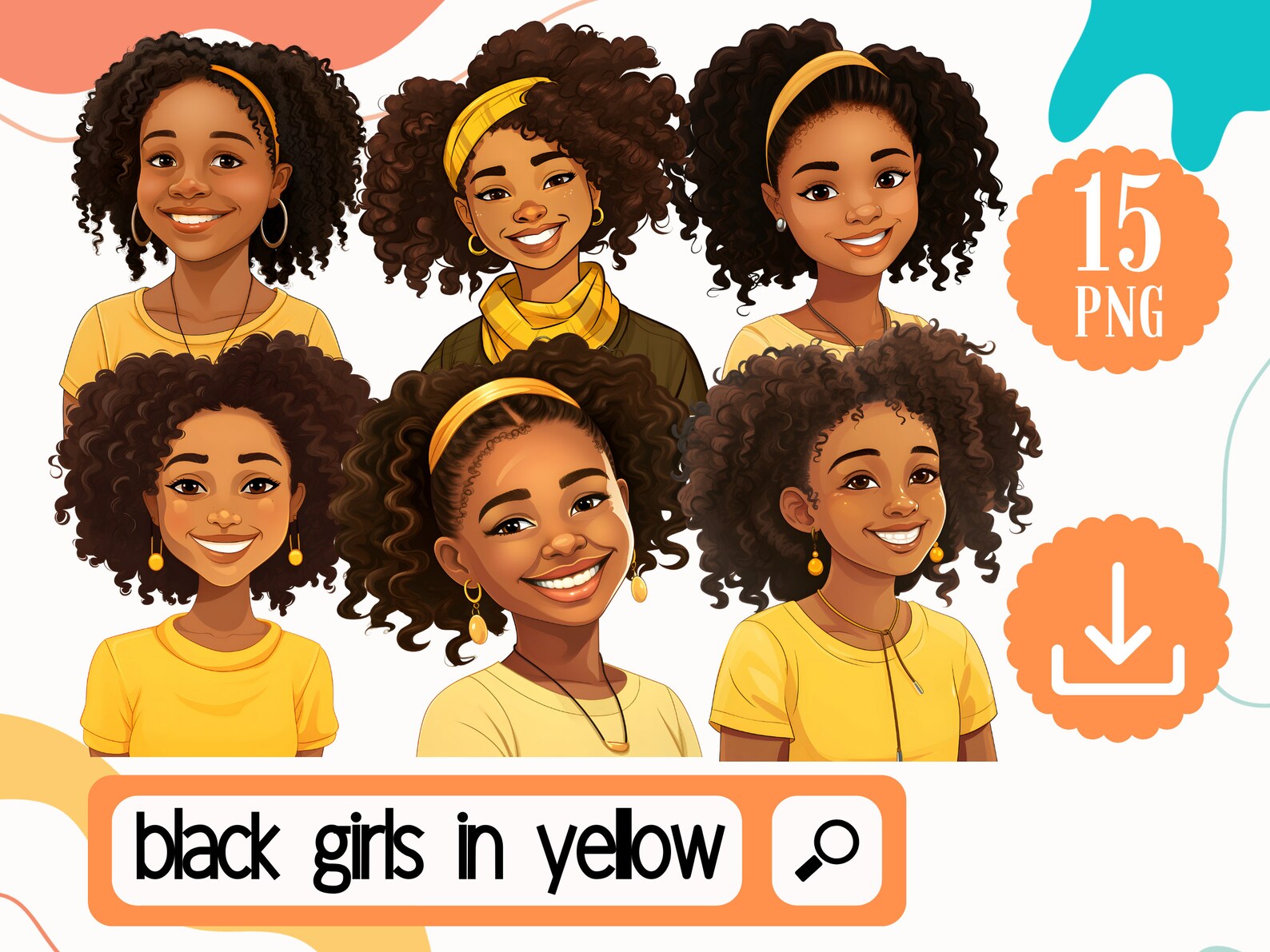 Yellow Collection of Black Girls Clipart 15 African American Girls PNG ...