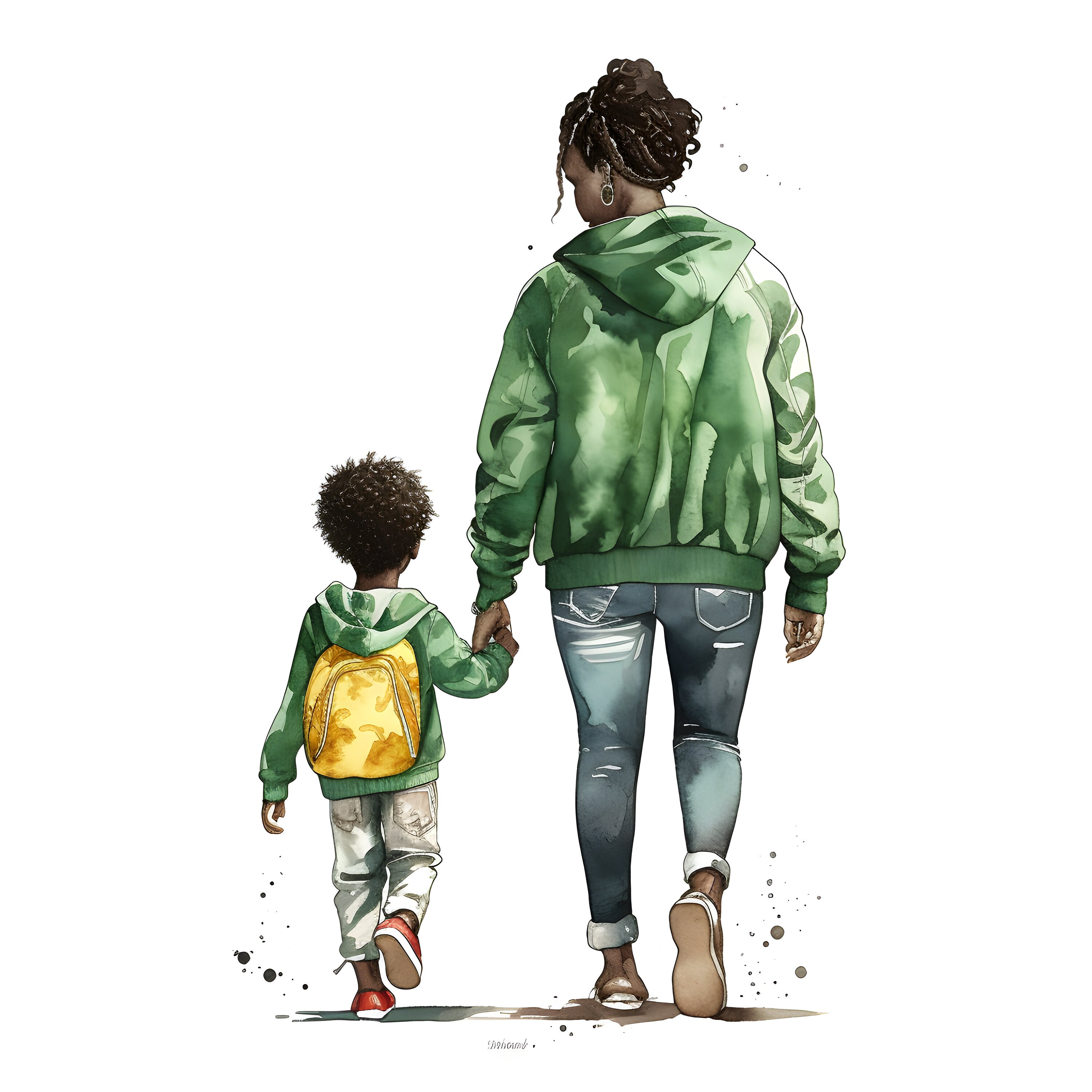 Watercolor Black Mother and Her Son Clipart PNG Black Mother - Etsy