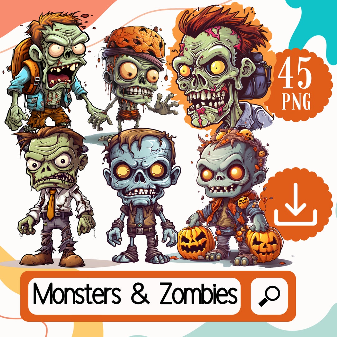 Spooky Zombies and Monsters Clipart PNG, 45 Halloween Zombies Clipart ...