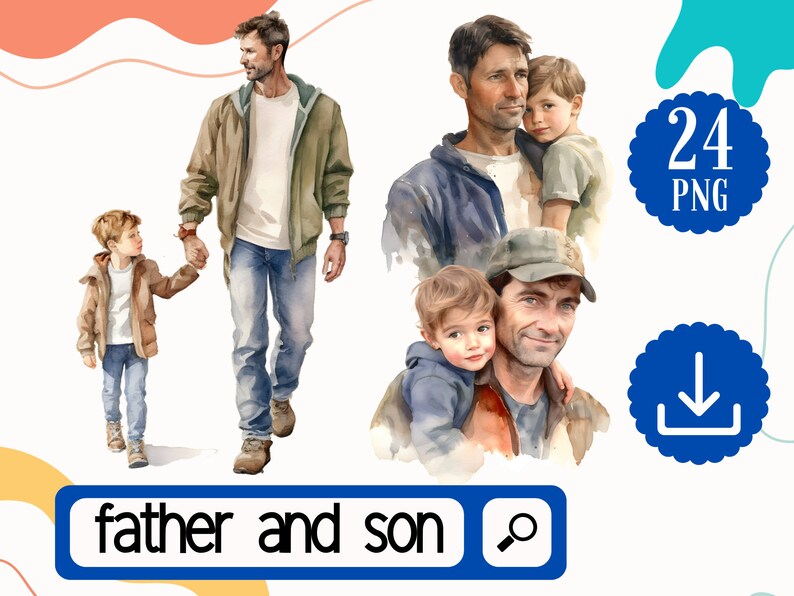 Father and Son Clipart Bundle. 24 Dad and Boy PNG Clipart. Fathers Day ...