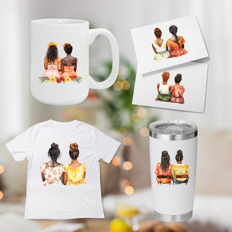 Watercolor African American Best Friends Clipart. 35 Black Girl Friends ...