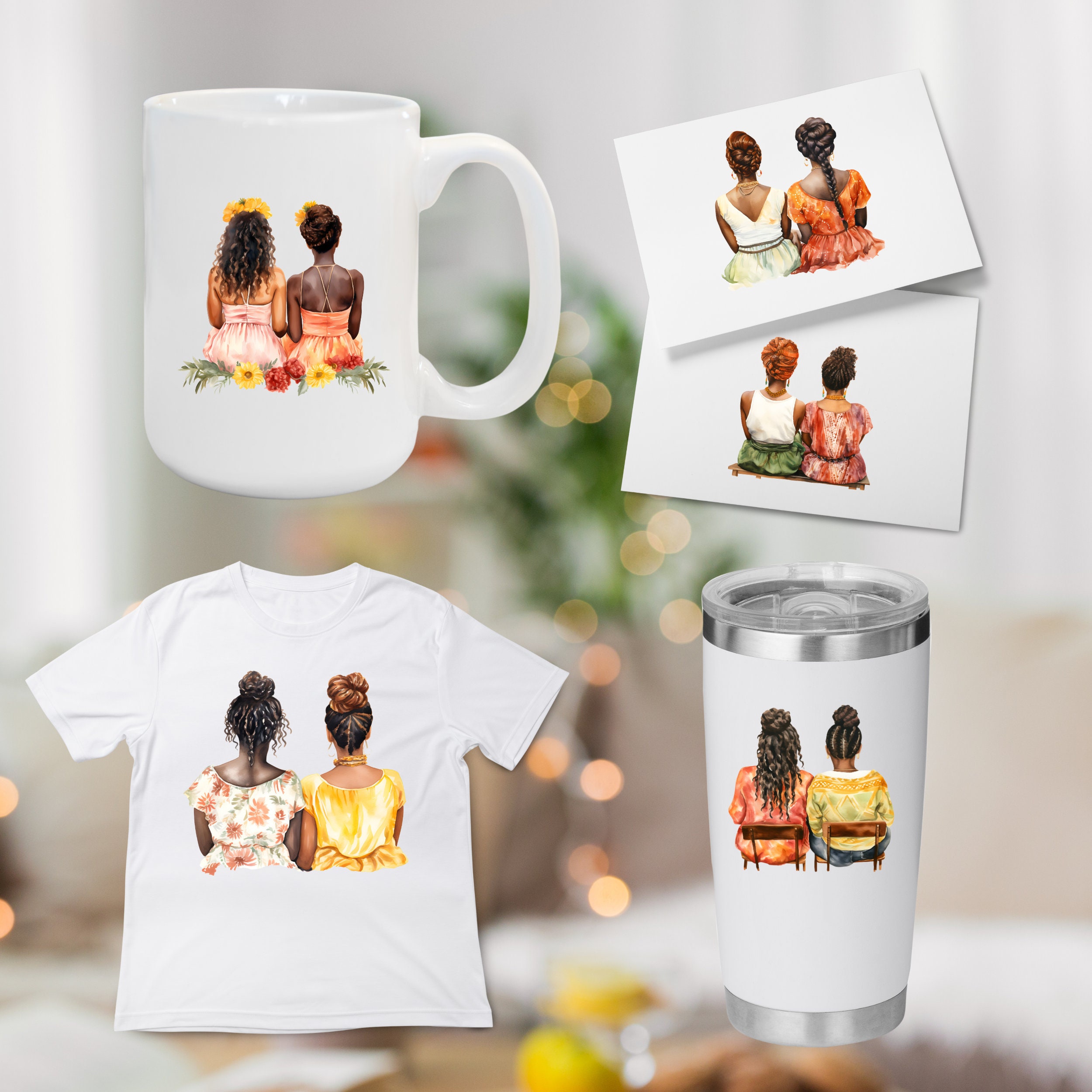 Watercolor African American Best Friends Clipart. 35 Black Girl Friends ...