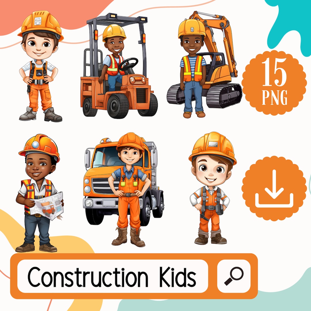 Cute Construction Kids Clipart - 15 PNG Construction Builder Theme Kids ...