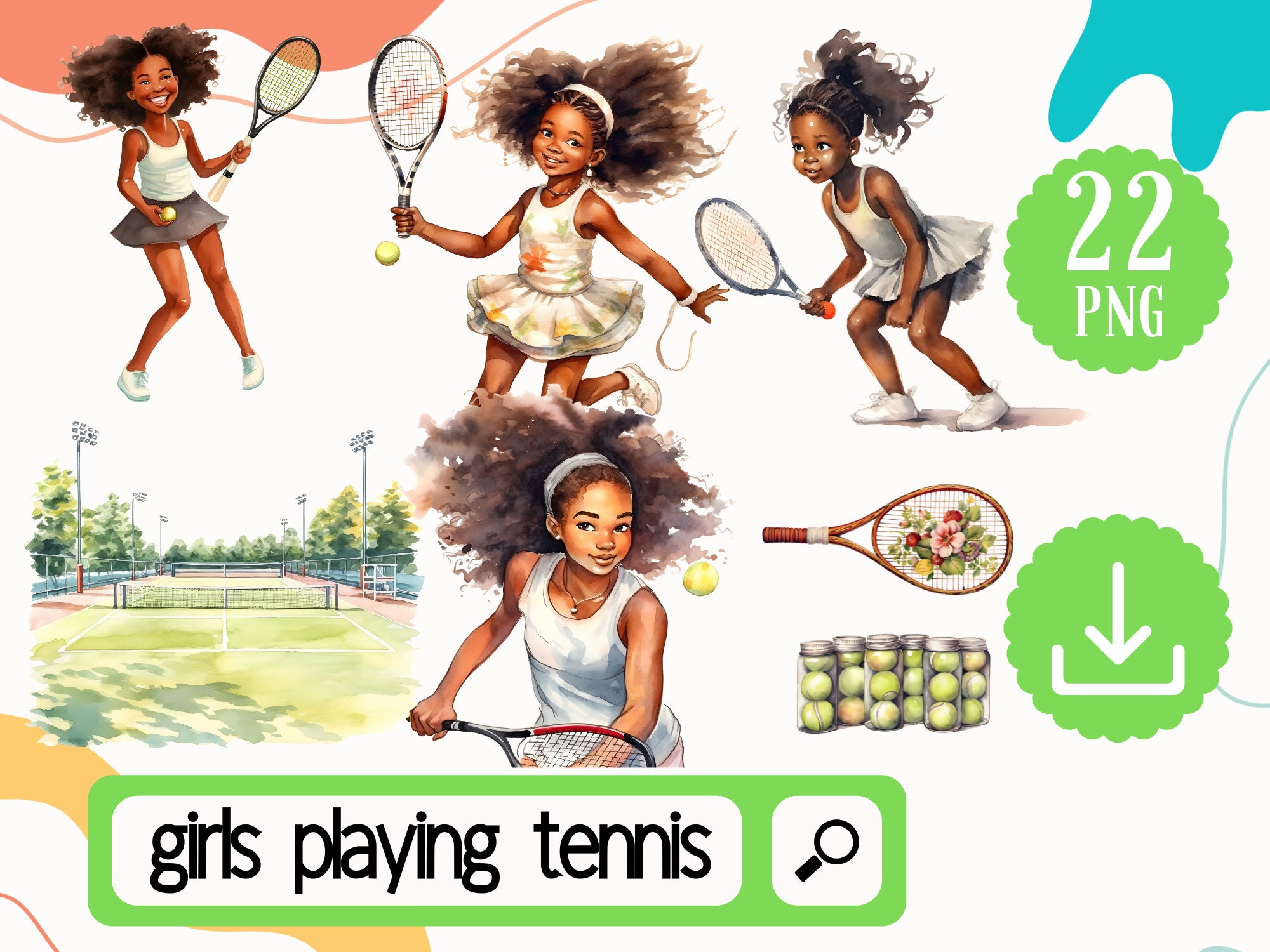 Girl Playing Tennis Clipart. 22 Black Girl Tennis Png Bundle. Afro Girl ...