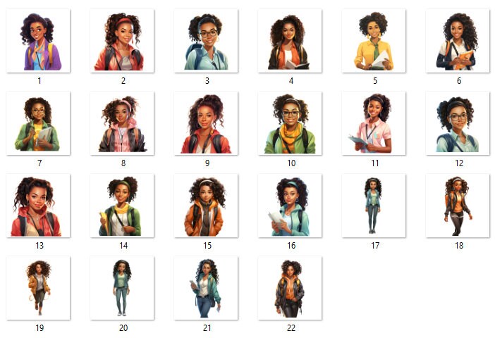 Black Teenager Girls Clipart. 22 African American Teenager Girl PNG Set ...
