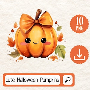 Cute Halloween Pumpkins Clipart Set. 10 PNG Cute Halloween Pumpkin ...