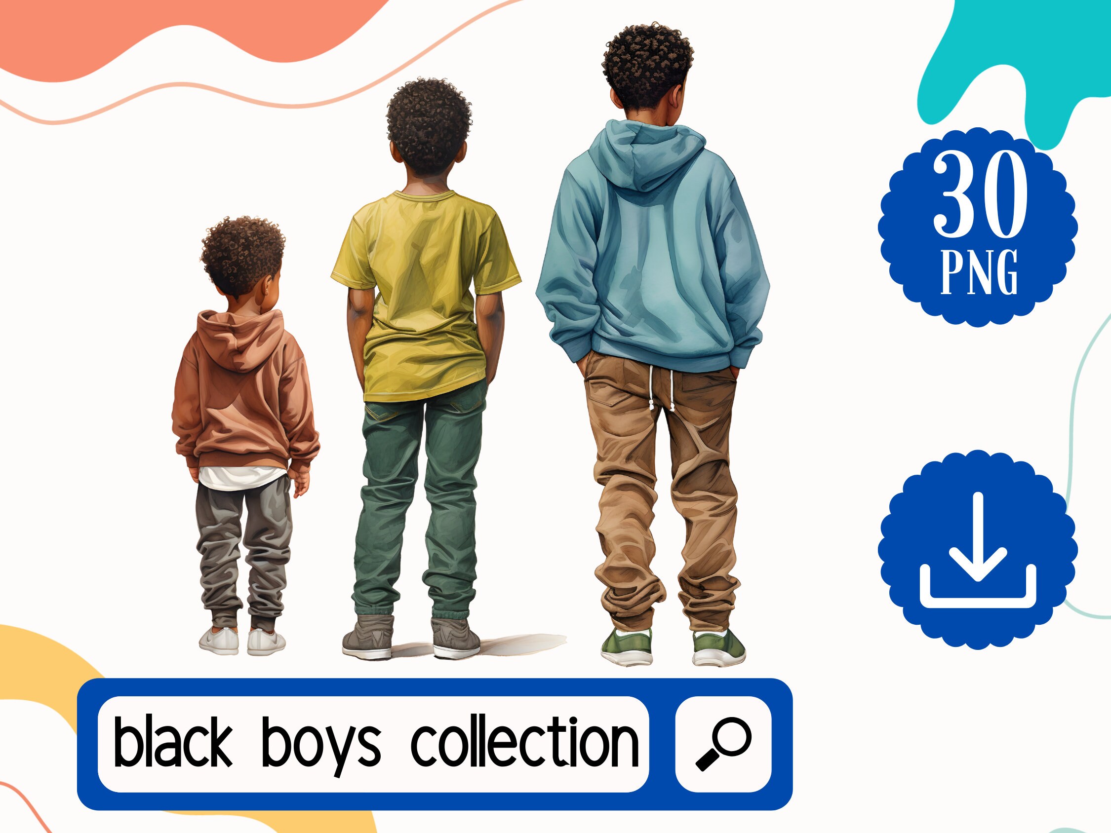 Collection of Black Boys Clipart 30 African American Boys PNG Instant ...