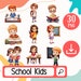 School Kids and School Activities Clipart Set - 30 PNG Students in ...