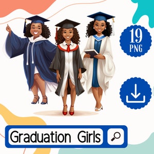 Graduation Girls Clipart. 19 PNG Black Girl Graduation Graphics. High ...