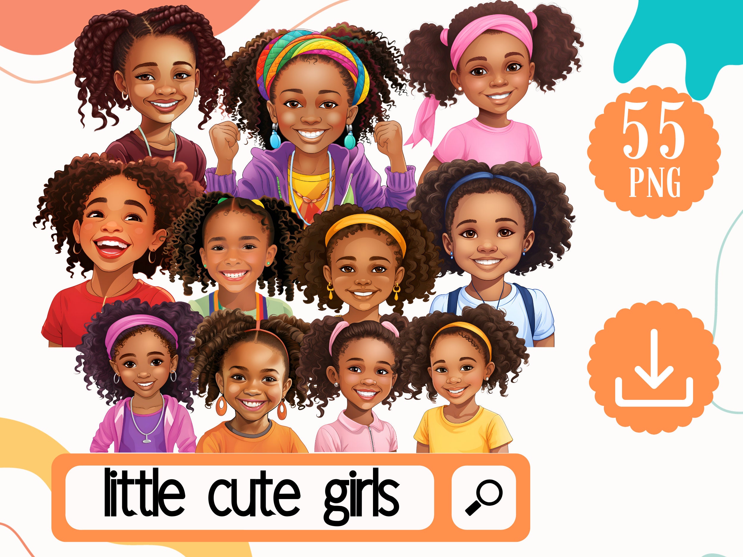 Cute Little Black Girls Clipart Bundle. 55 Afro Girl PNG. African American Girls Png. Black Girl ...