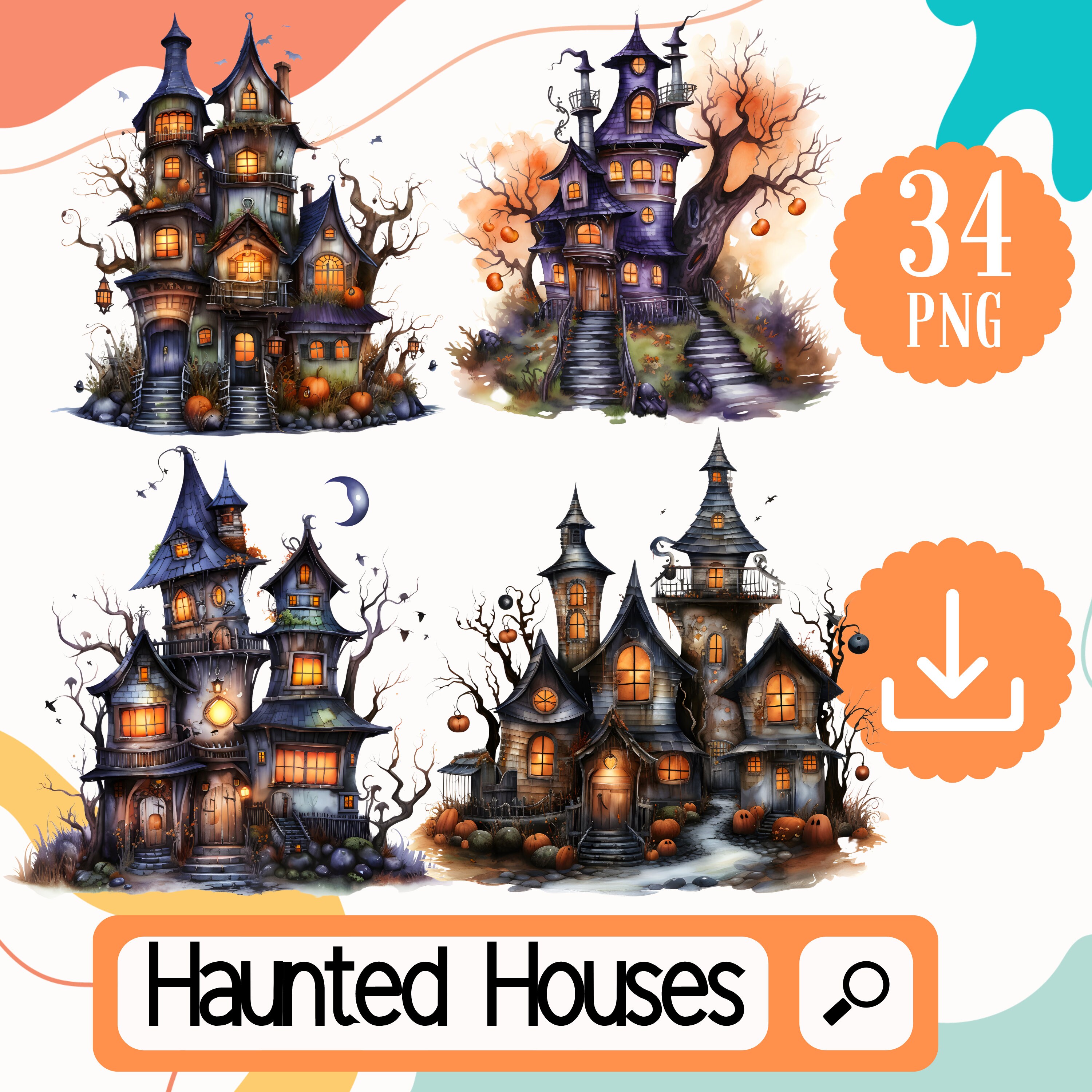 Watercolor Haunted House Clipart. 34 Haunted Houses PNG. - Etsy