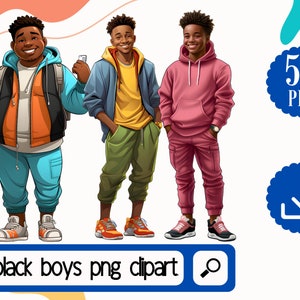 Teenager Black Boys Clipart Bundle. 50 African American Black Boys PNG ...