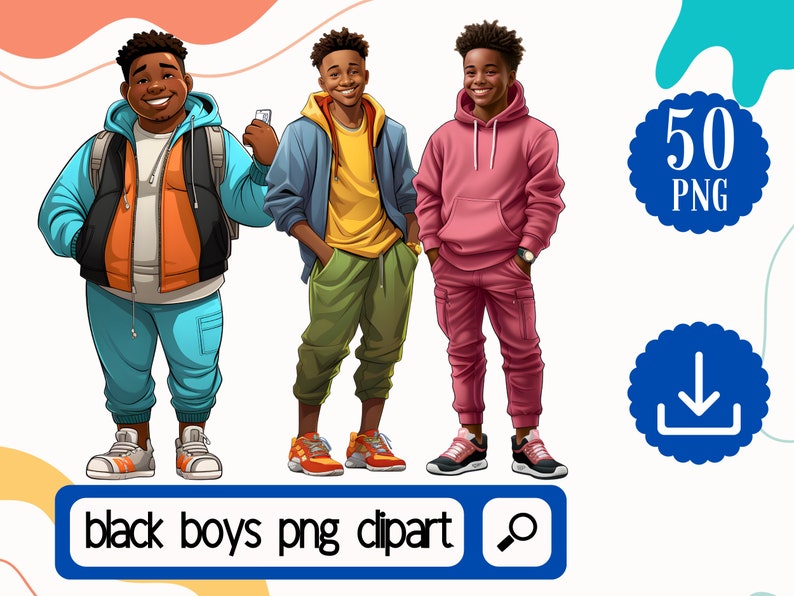 Teenager Black Boys Clipart Bundle. 50 African American Black - Etsy