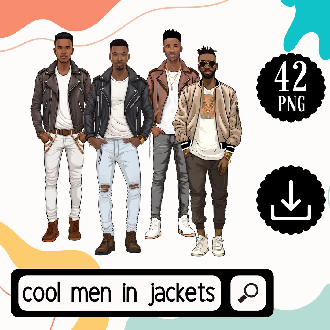 Cool Black Men in Jackets Clipart. 42 African American Men in Leather ...