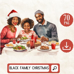 Watercolor Christmas Black Family PNG Clipart Set. 70 African American ...
