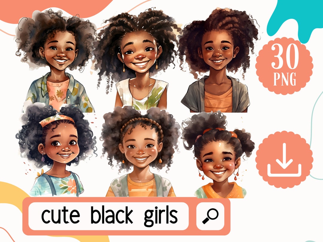 Black Girls Kids Clipart PNG Bundle, 30 Black Girls, Unique Black Skin ...