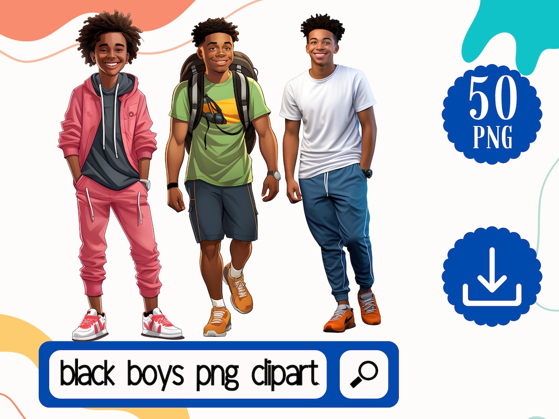 Teenager Black Boys Clipart Bundle. 50 African American Black - Etsy