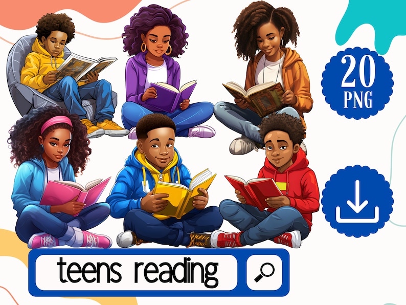 Black Teens Reading. 20 Black Kids With Books Clipart. African American ...