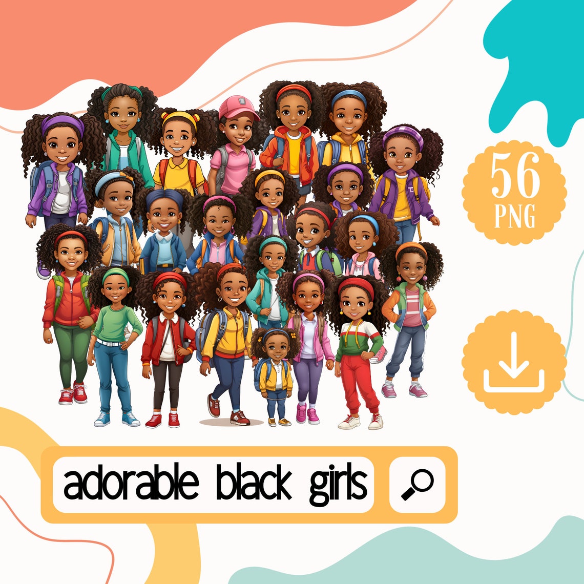 First Day of School Black Girls Png Clipart. 56 African American Girl ...