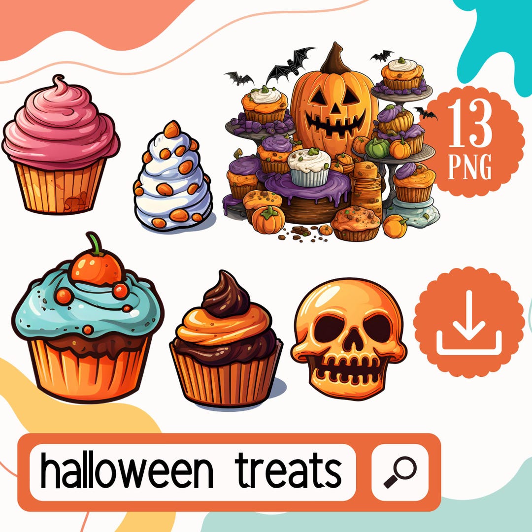 Cute Halloween Treats Clipart Set. 13 PNG Cute Halloween Graphics ...