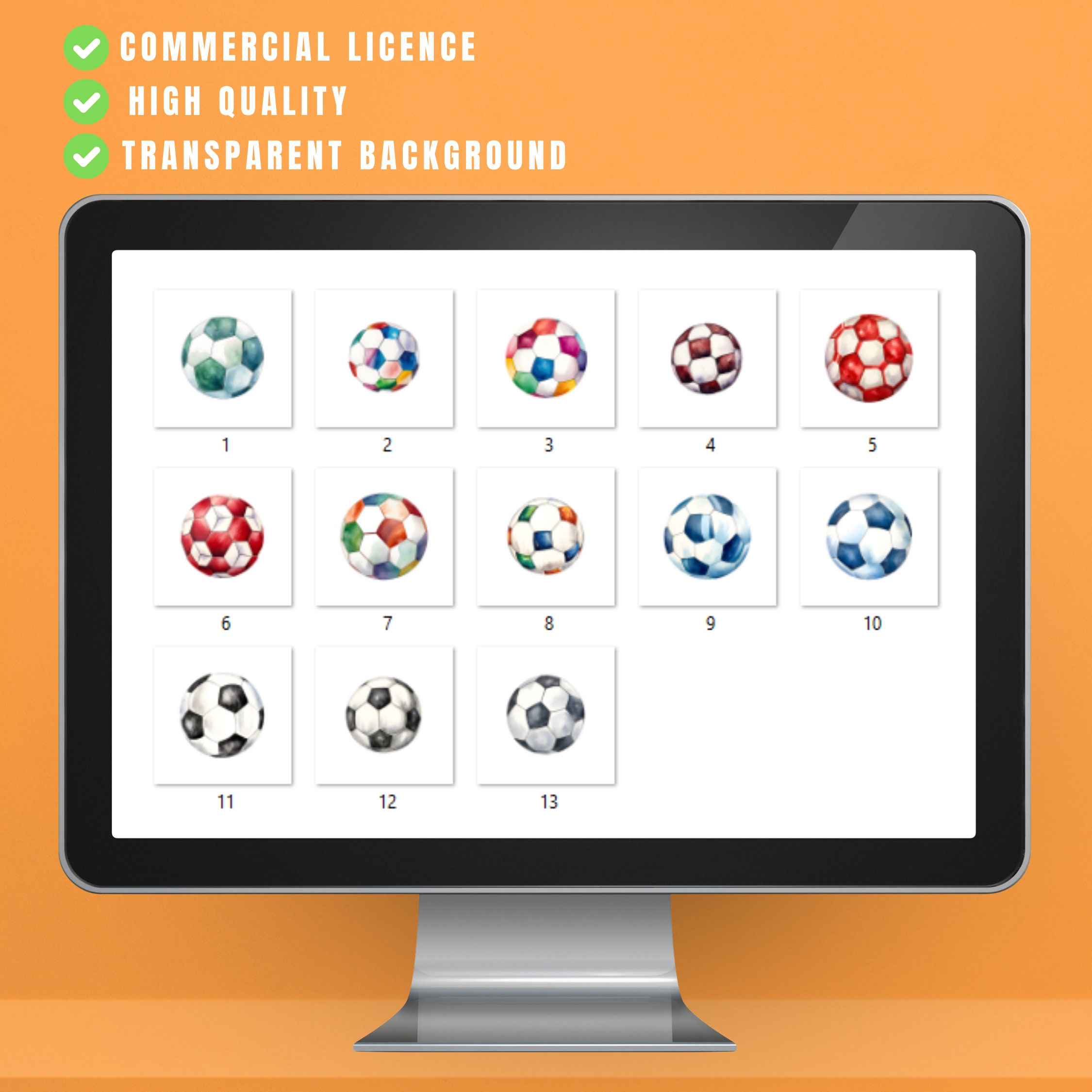 Soccer Balls Clipart PNG. 13 Watercolor Soccer Football Graphics ...