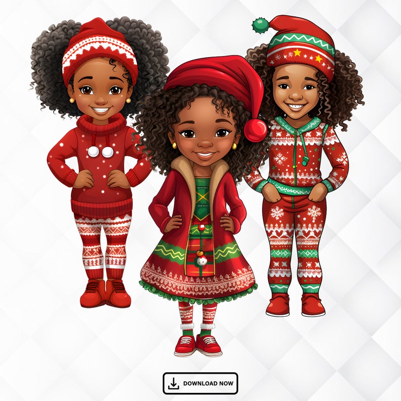 Christmas African American Girls Clipart. 24 Cute Christmas Black Girls ...
