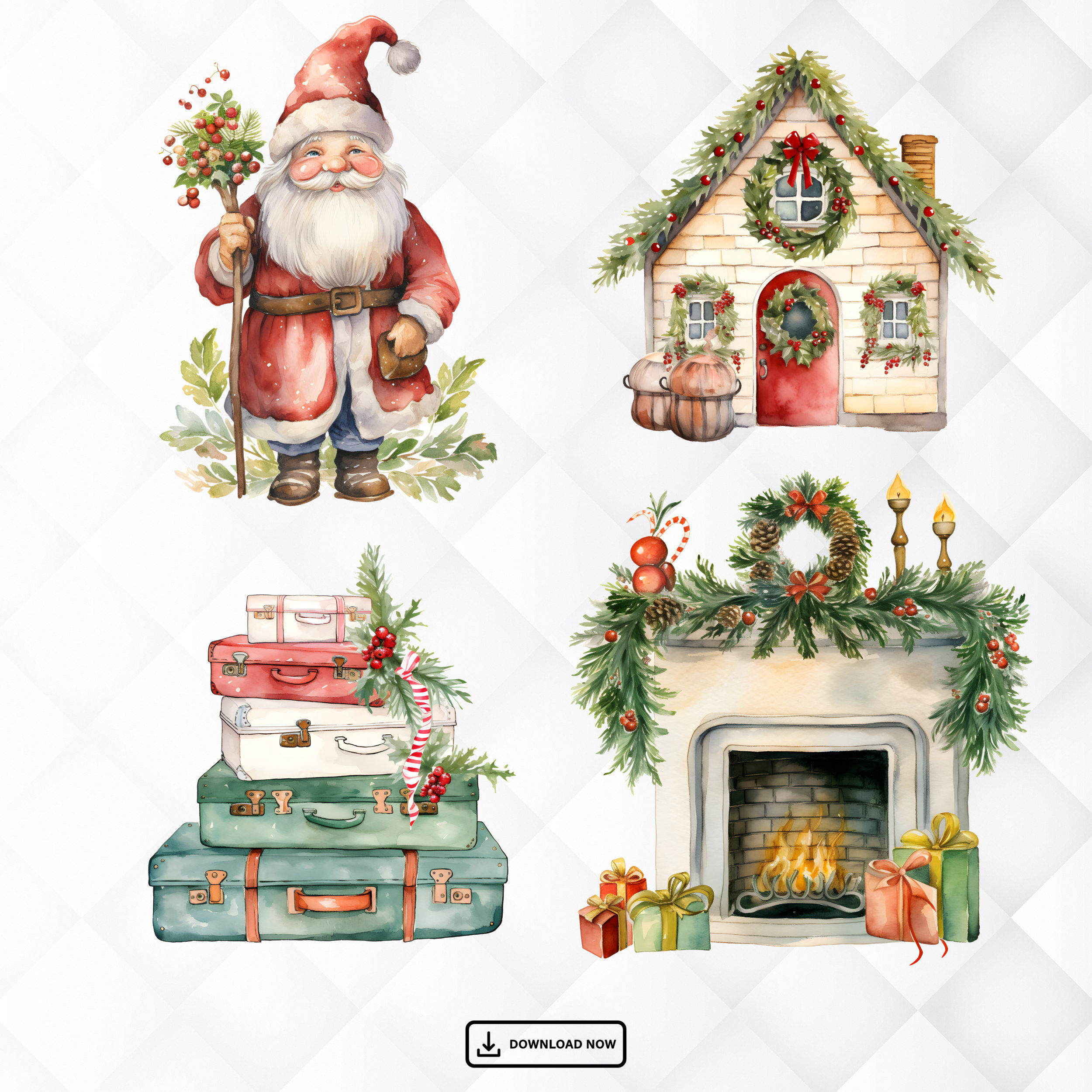 Watercolor Retro Christmas Clipart Set. 39 Vintage Christmas - Etsy