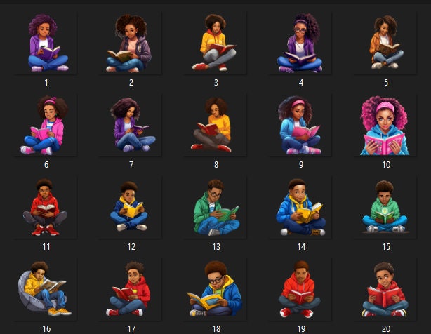 Black Teens Reading. 20 Black Kids With Books Clipart. African American ...