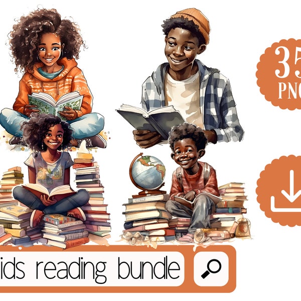 Black Girl Reading Clipart - Etsy