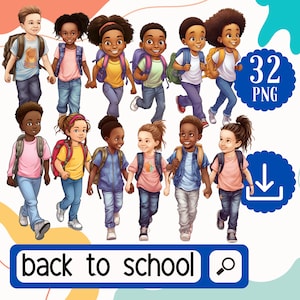 Back to School Clipart - 32 Mixed School Kids PNG - Perfect for Back to ...