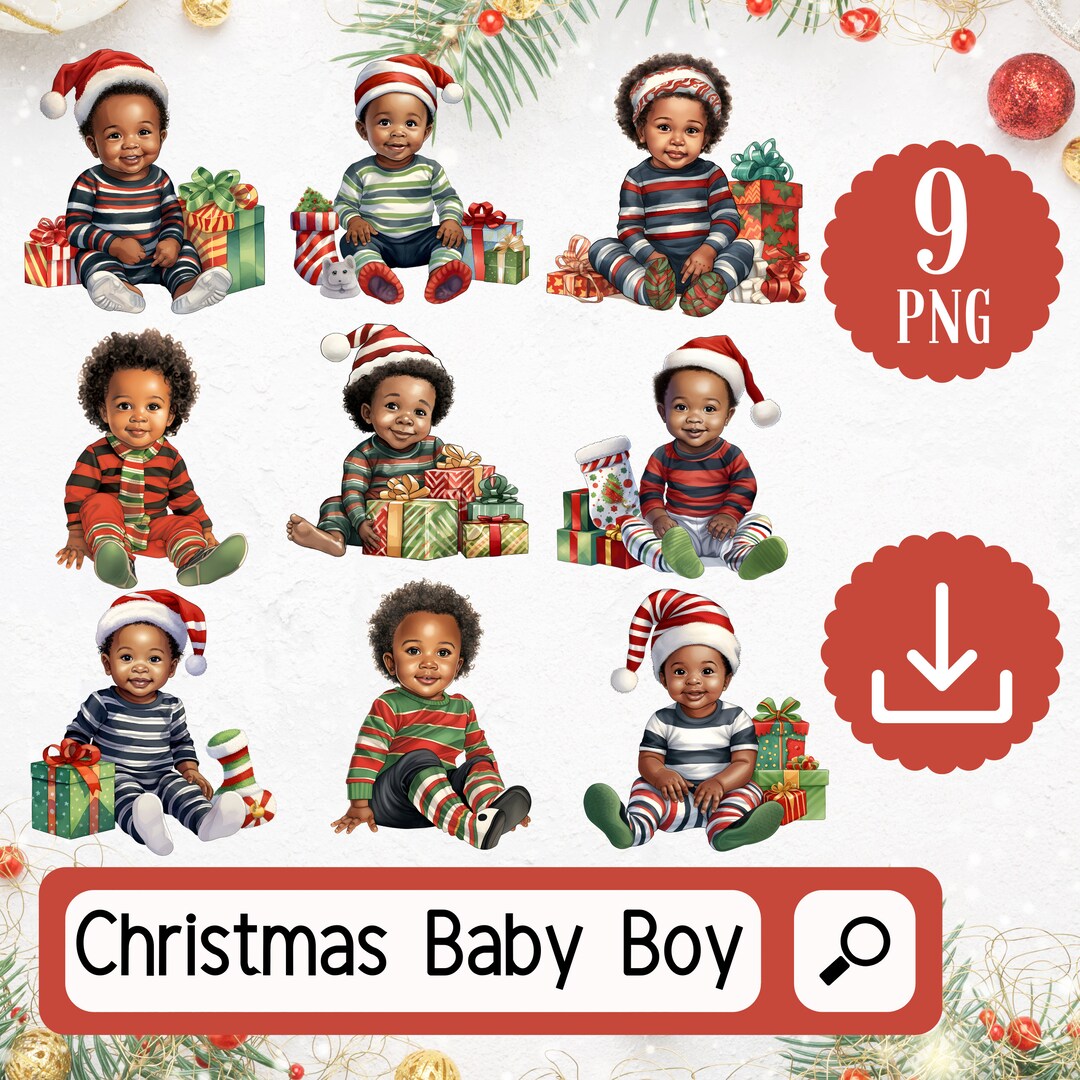 Black Baby Boy Christmas Clipart. 9 Adorable Christmas African American ...