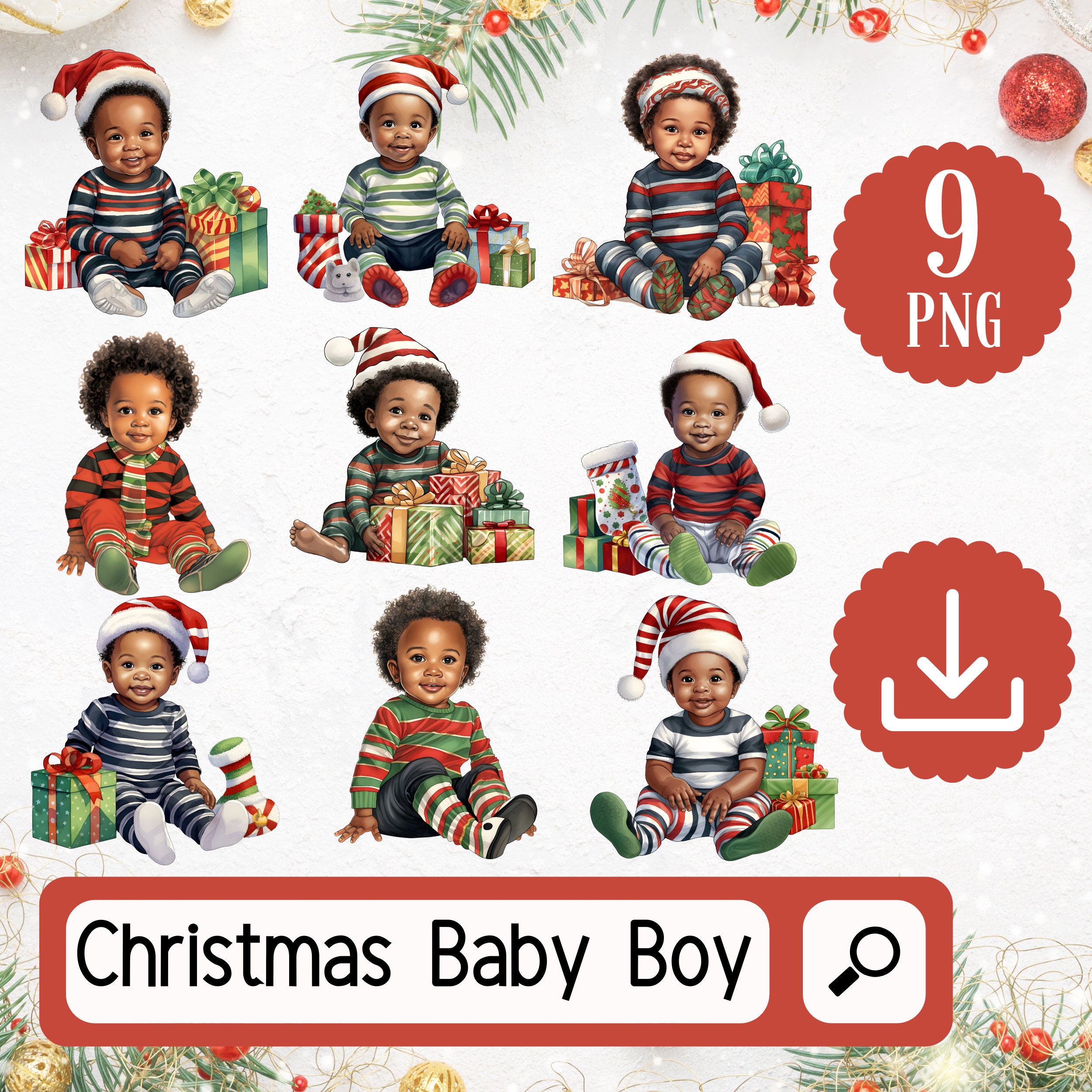 Black Baby Boy Christmas Clipart. 9 Adorable Christmas African American ...