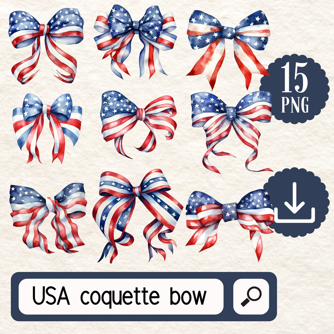 Coquette Bow Png, 4th of July Sublimation. 15 PNG USA Ribbons ...