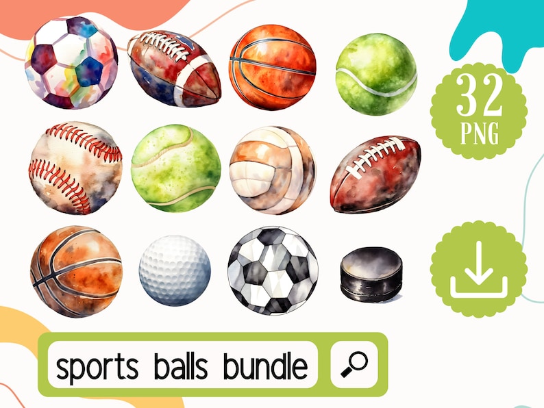 Sports Balls Clipart Bundle PNG. Soccer Ball Football - Etsy